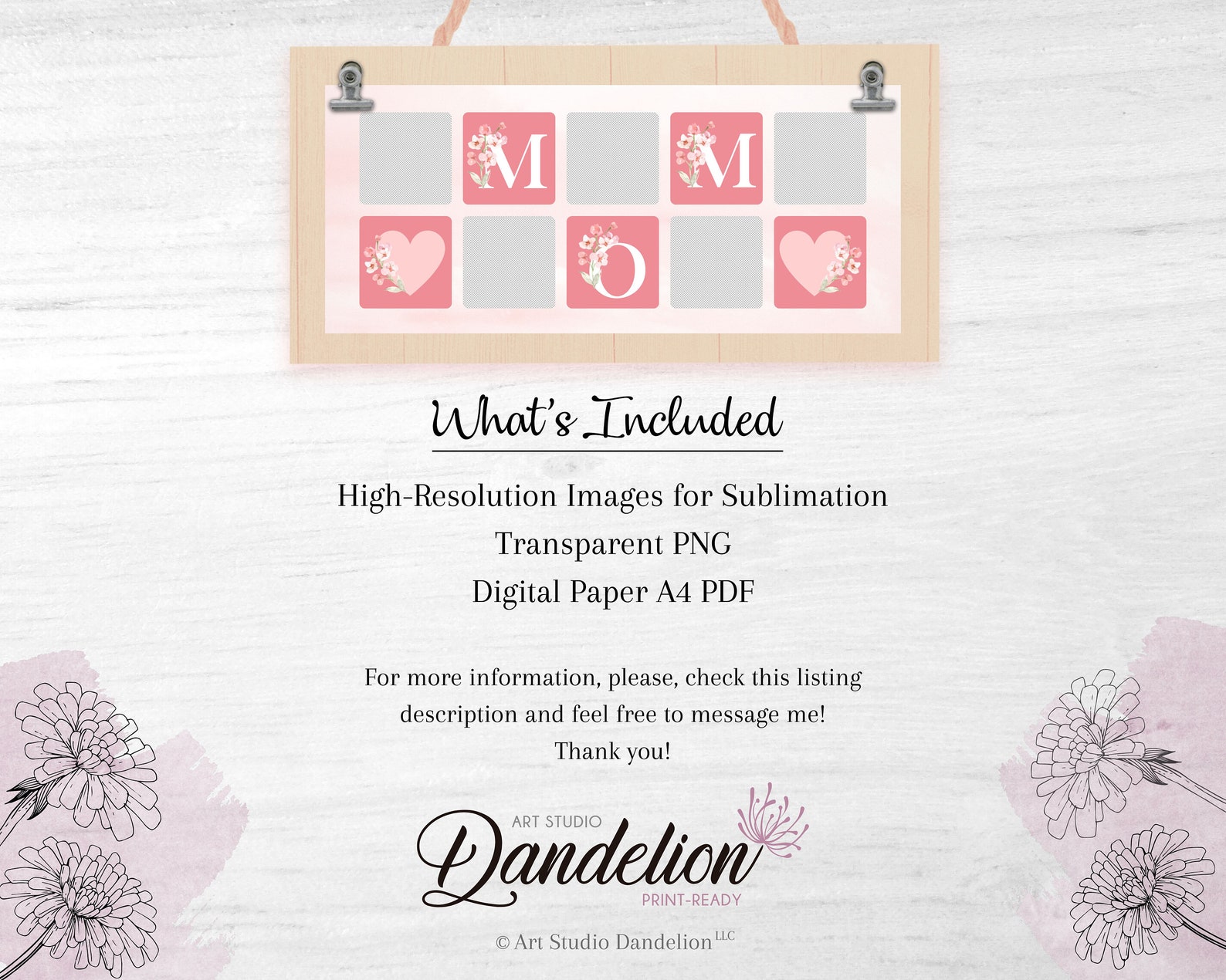 MOM Floral Photo Grid Mug Design. Mother Sublimation Digital Paper. Mom ...