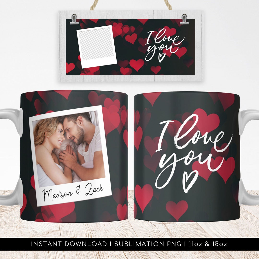 Love Heart Pattern Personalized Photo Mug PNG, I Love You Sublimation ...