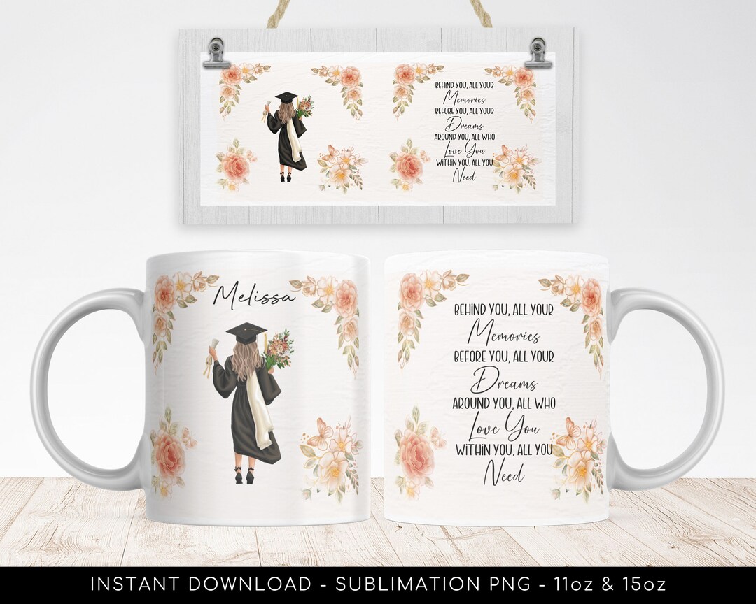 Graduation Mug Design PNG for Sublimation, Add Your Name Floral Mug ...
