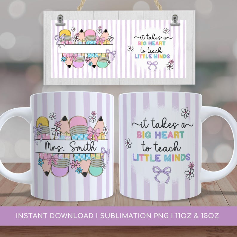 Teacher Mug Wrap, Pencil Name Frame PNG Mug, School Sublimation ...