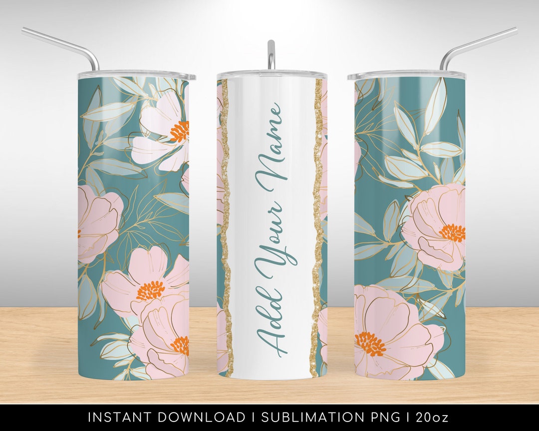 Tumbler Design PNG File for Sublimation, Add Your Name, Floral Pink ...