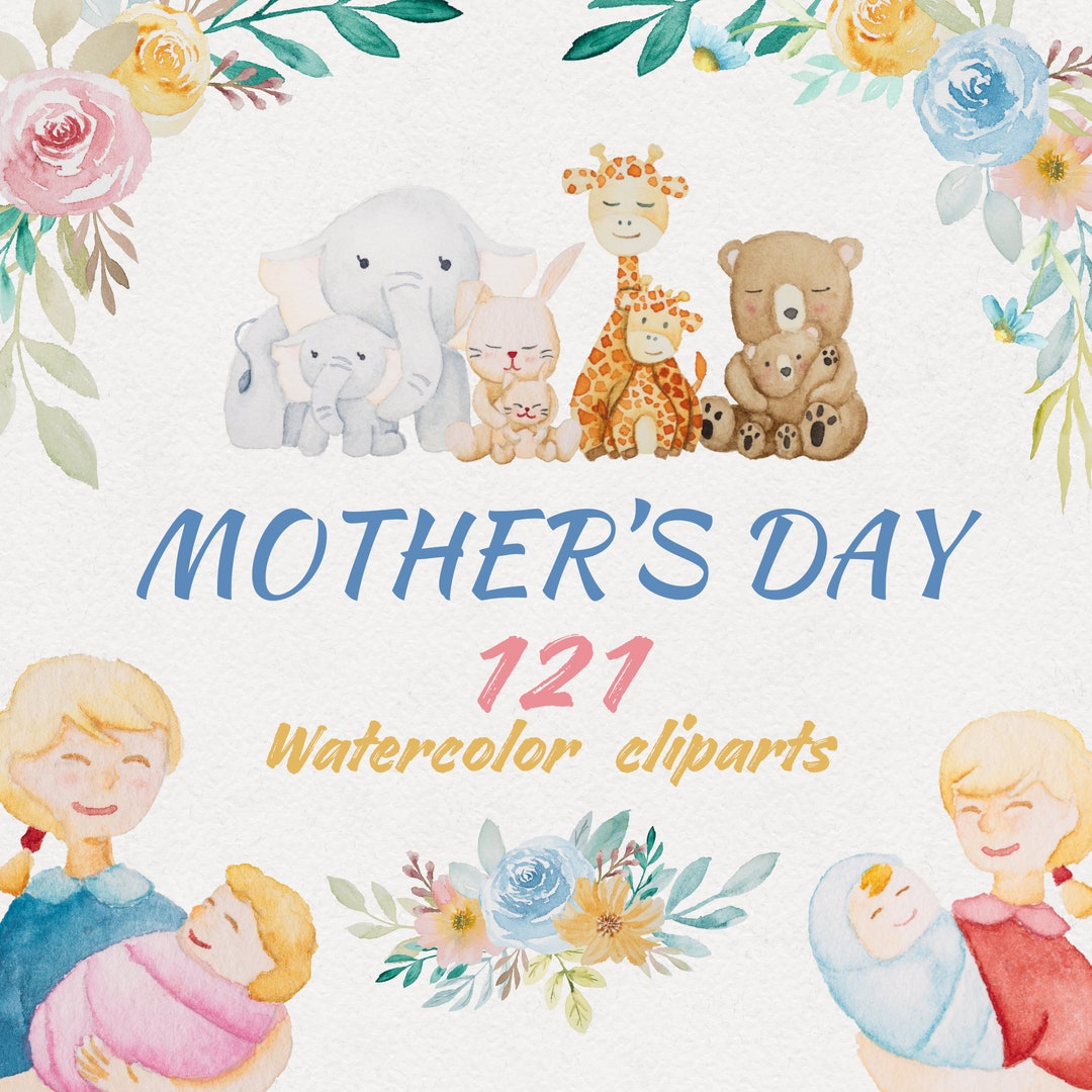 Mother's Day Watercolor Clipart, Digital Download, Mom Day Png Graphics ...
