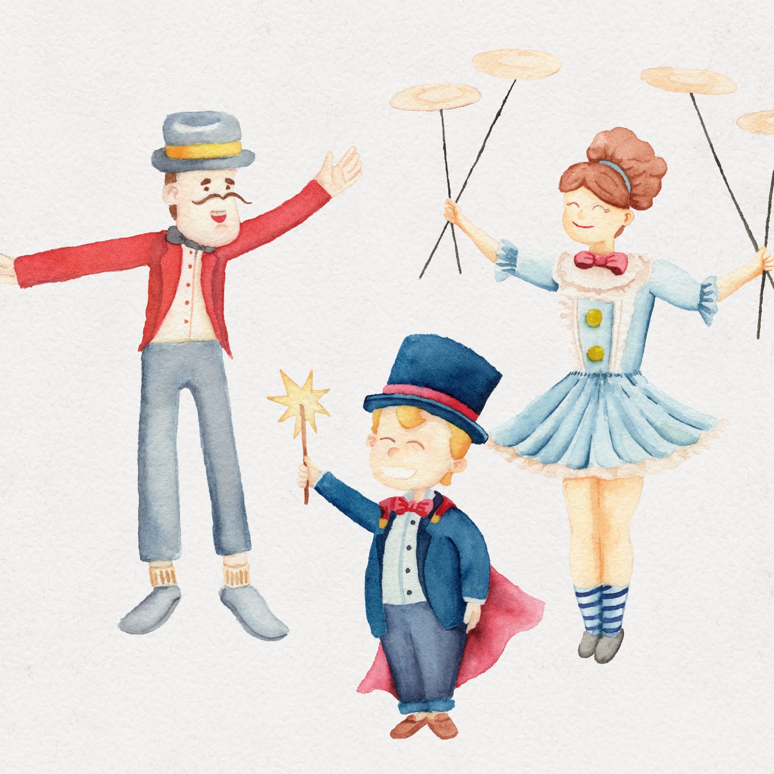 Circus Watercolor Clipart Set: Characters, Animals, Banners and ...