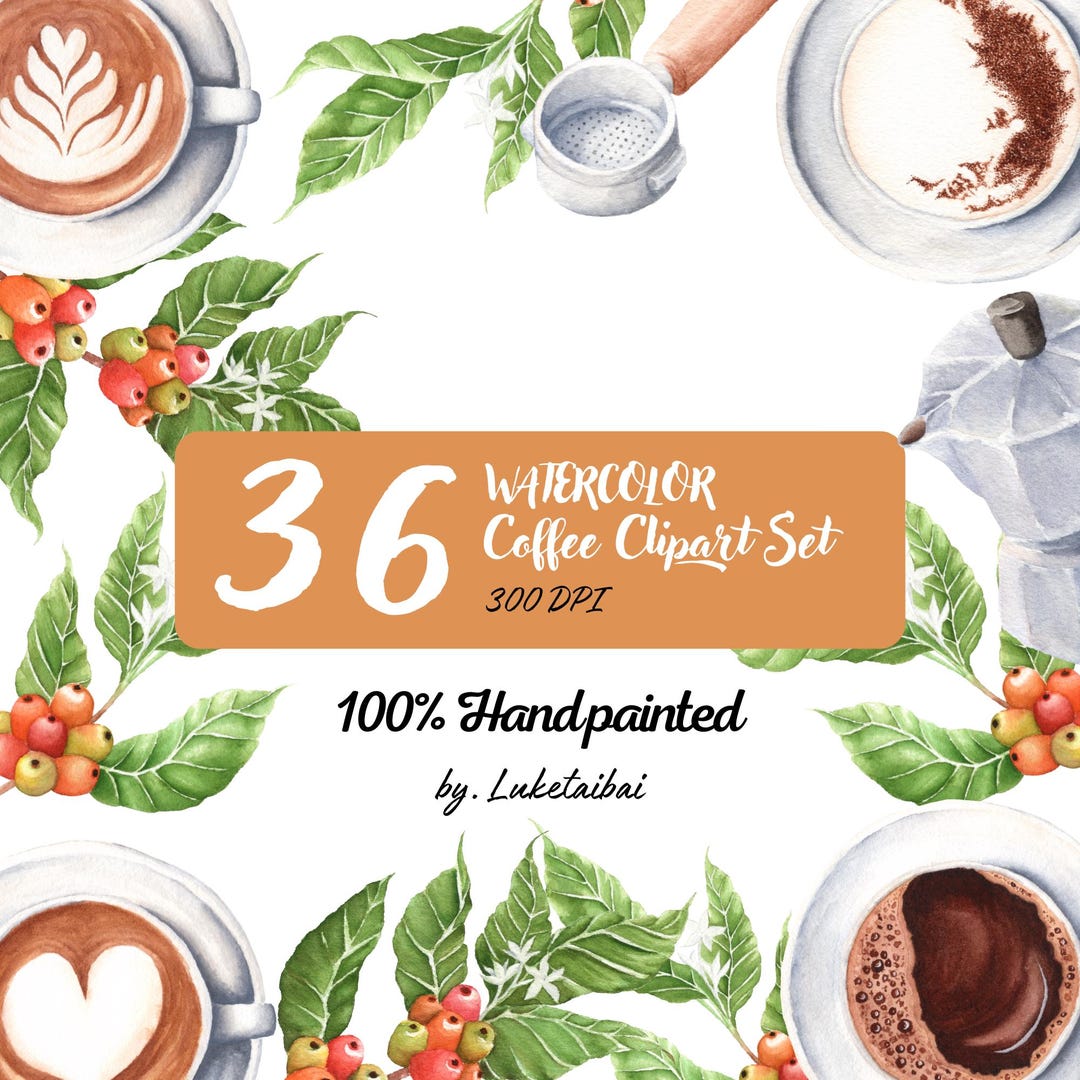 Watercolor Coffee Clipart: Cafe Drinks & Tools (PNG Digital Download ...