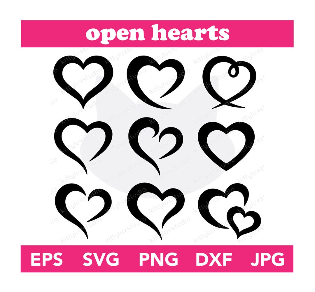 Open Heart Digital Bundle, Instant Download, Open Hearts Svg, Eps, Dxf ...