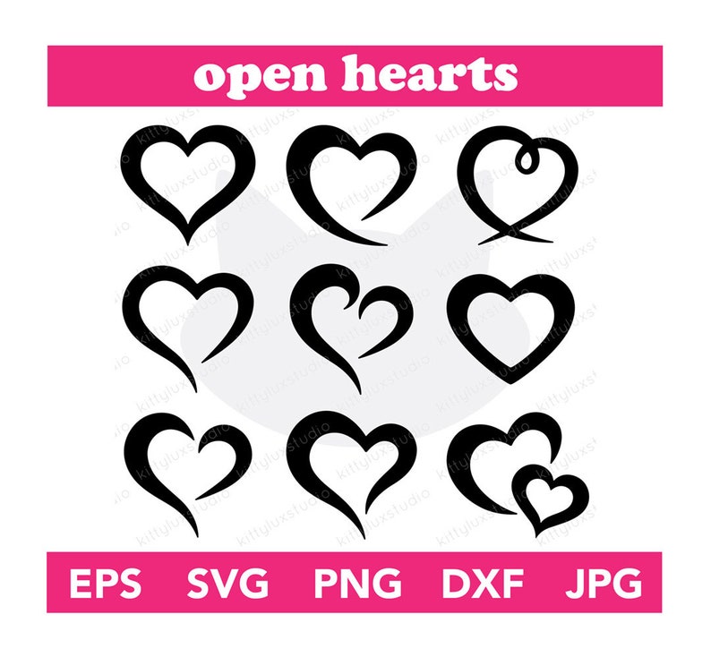 Open Heart Digital Bundle, Instant Download, Open Hearts Svg, Eps, Dxf ...