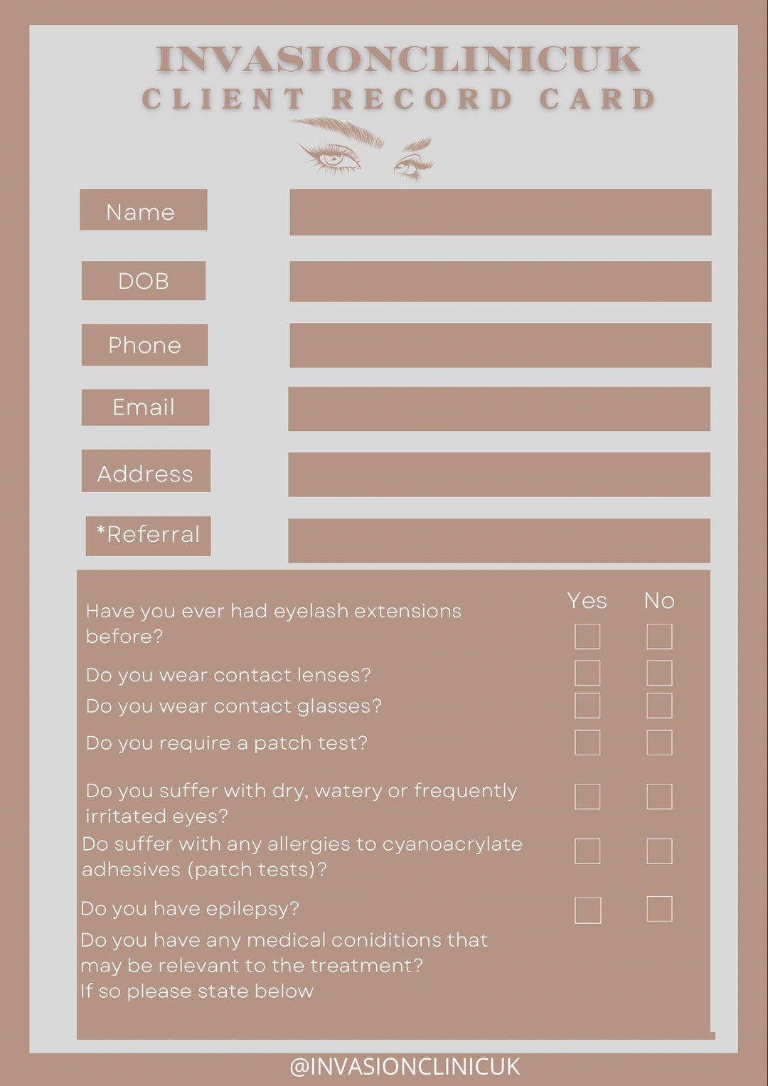 Client Record Form for Service Providers EDITABLE VIA CANVA - Etsy