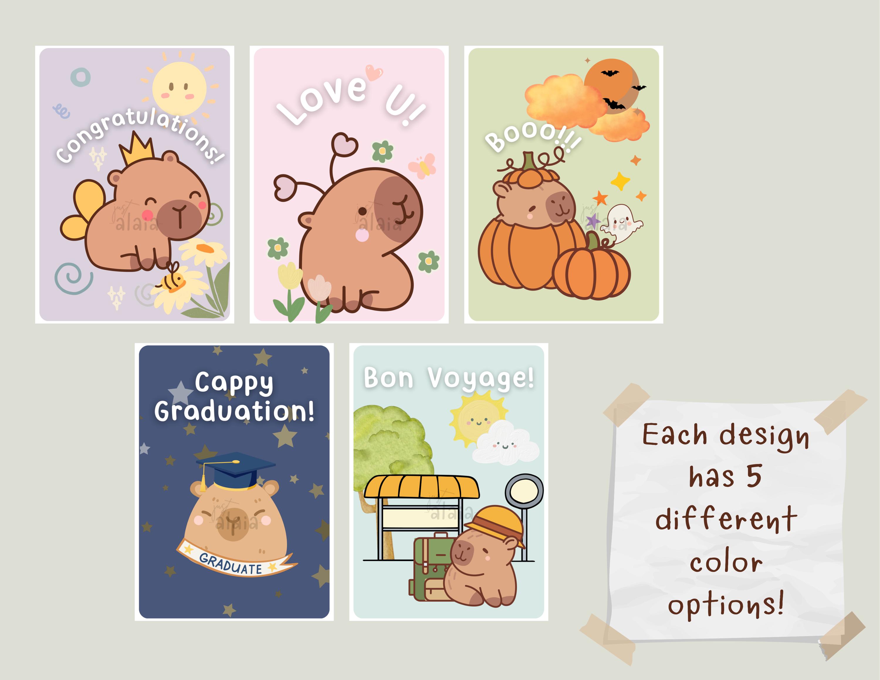 Witty Capybara Greeting Card Pack 5 Color Variations Pack of 6 Digital ...