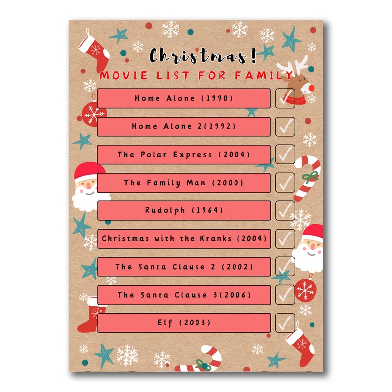 Christmas Movies List - A5- A4 Journal Page - Christmas Journal Page ...