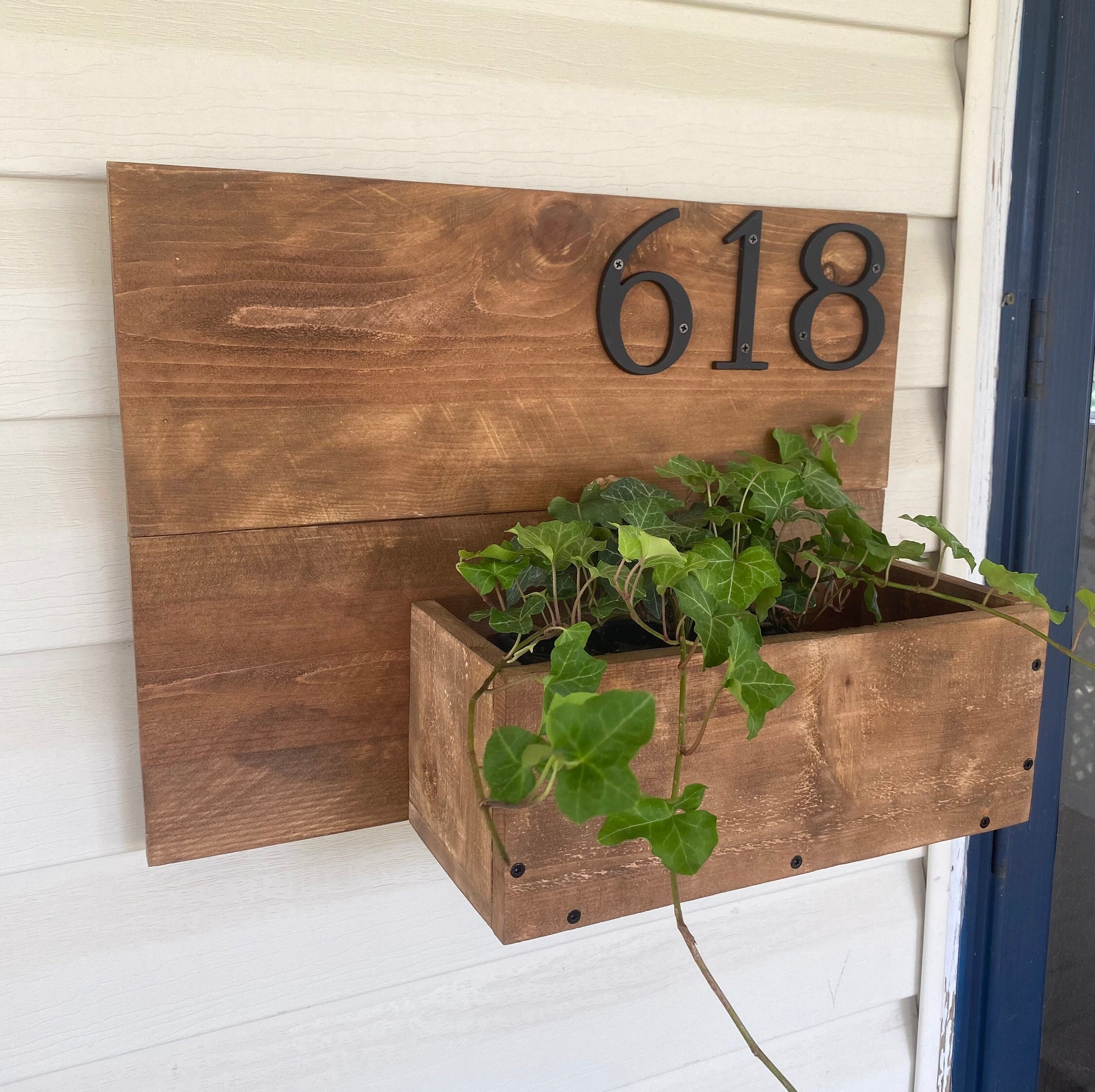 Cedar House Number Sign With Planter Box/housewarming - Etsy