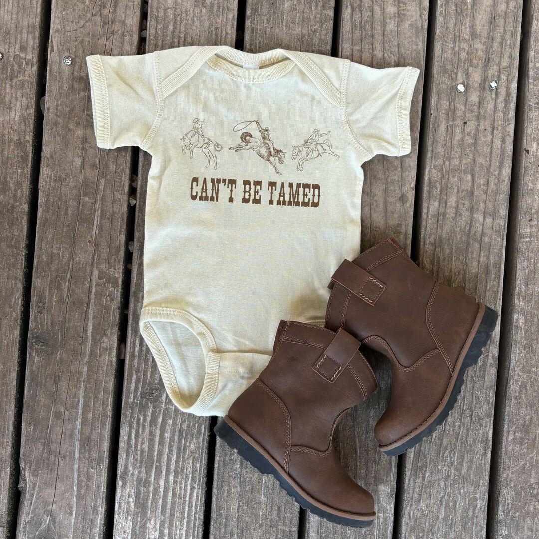 Can't Be Tamed Rodeo Horse Infant Bodysuit, Country Western Beige Baby ...