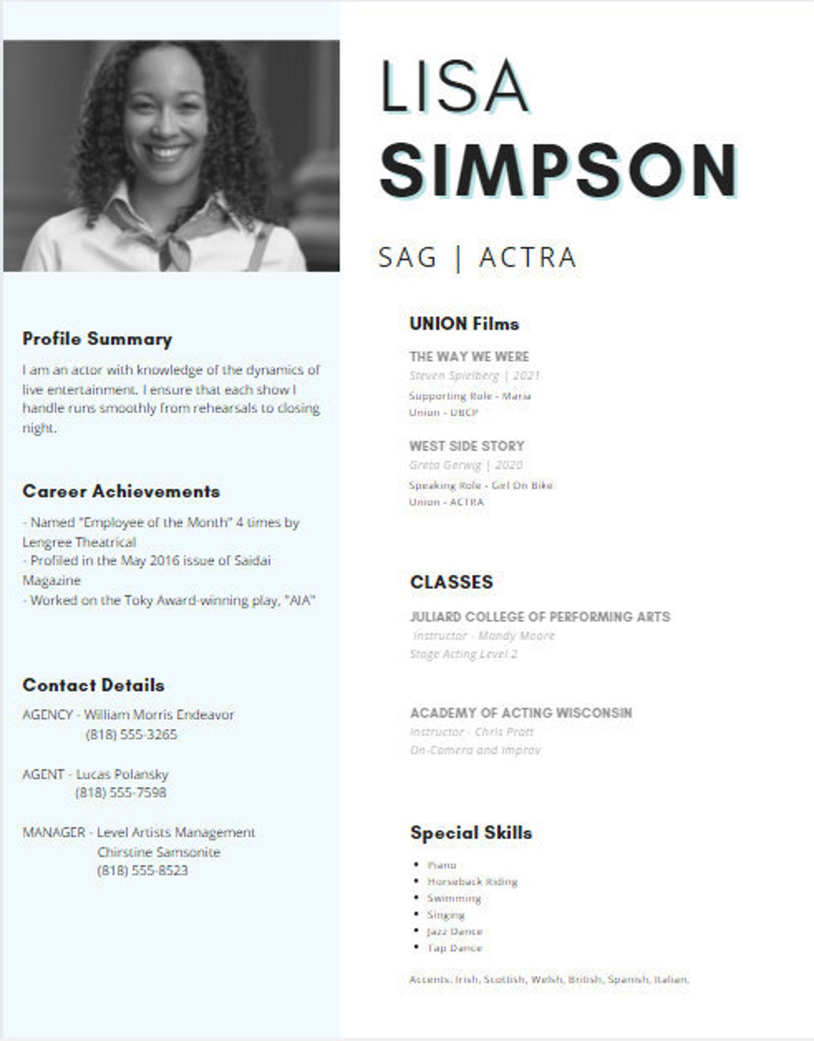 Acting Resume for Union Actors - Etsy