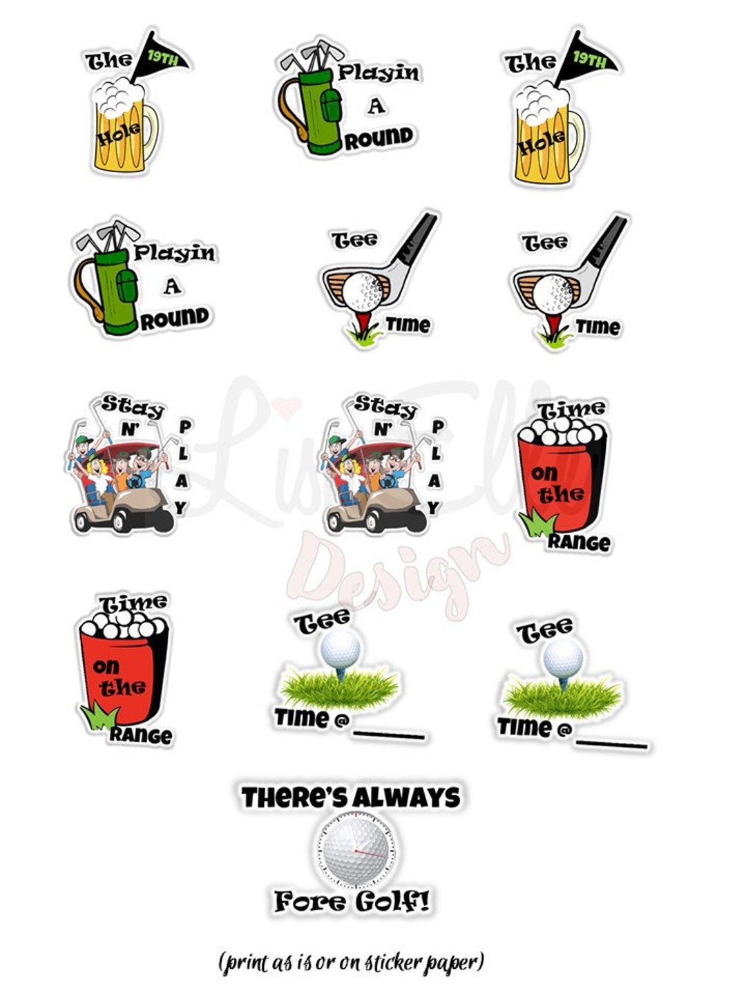 Fun Golf Stickers, Printable Golf Cart & Tee Designs (PDF) - Etsy