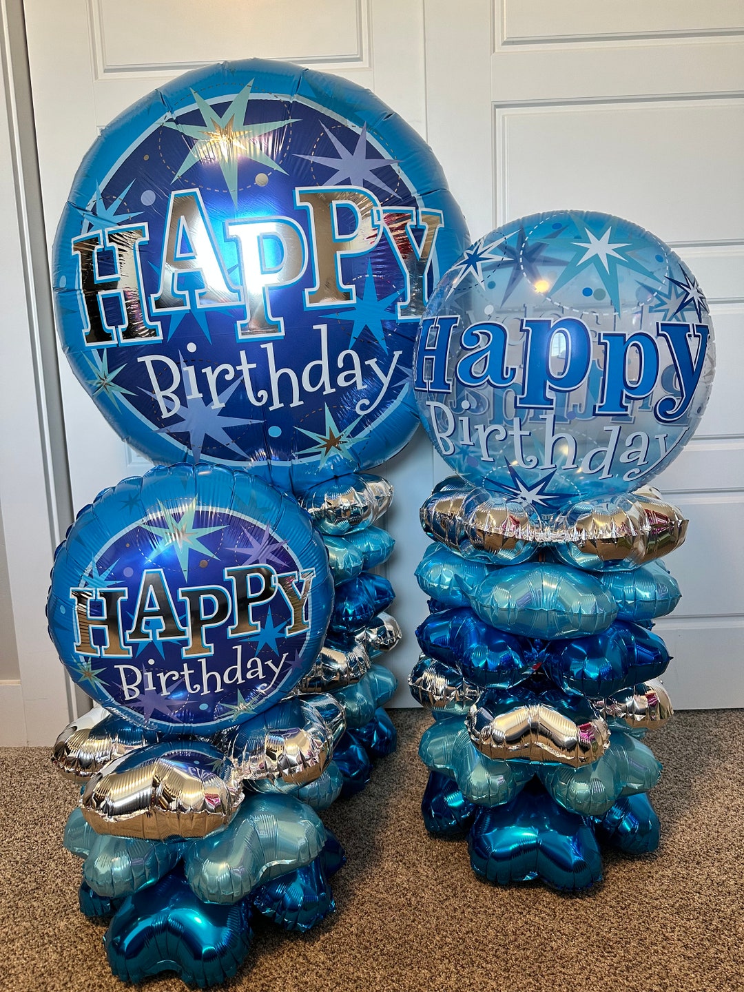 3 Blue Balloon Stacks Party Decor Kit - Etsy