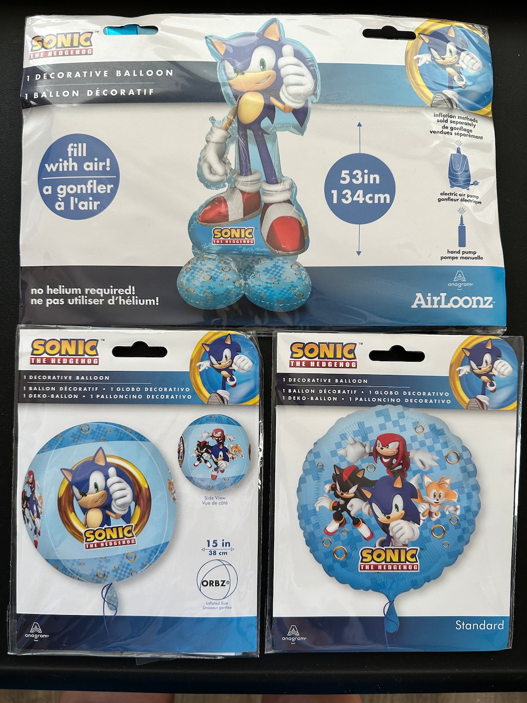 Sonic Licensed New 3 Balloon Set 1 Airloonz, 1 Orbz Balloon, 1 Standard ...