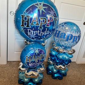 3 Blue Balloon Stacks Party Decor Kit - Etsy