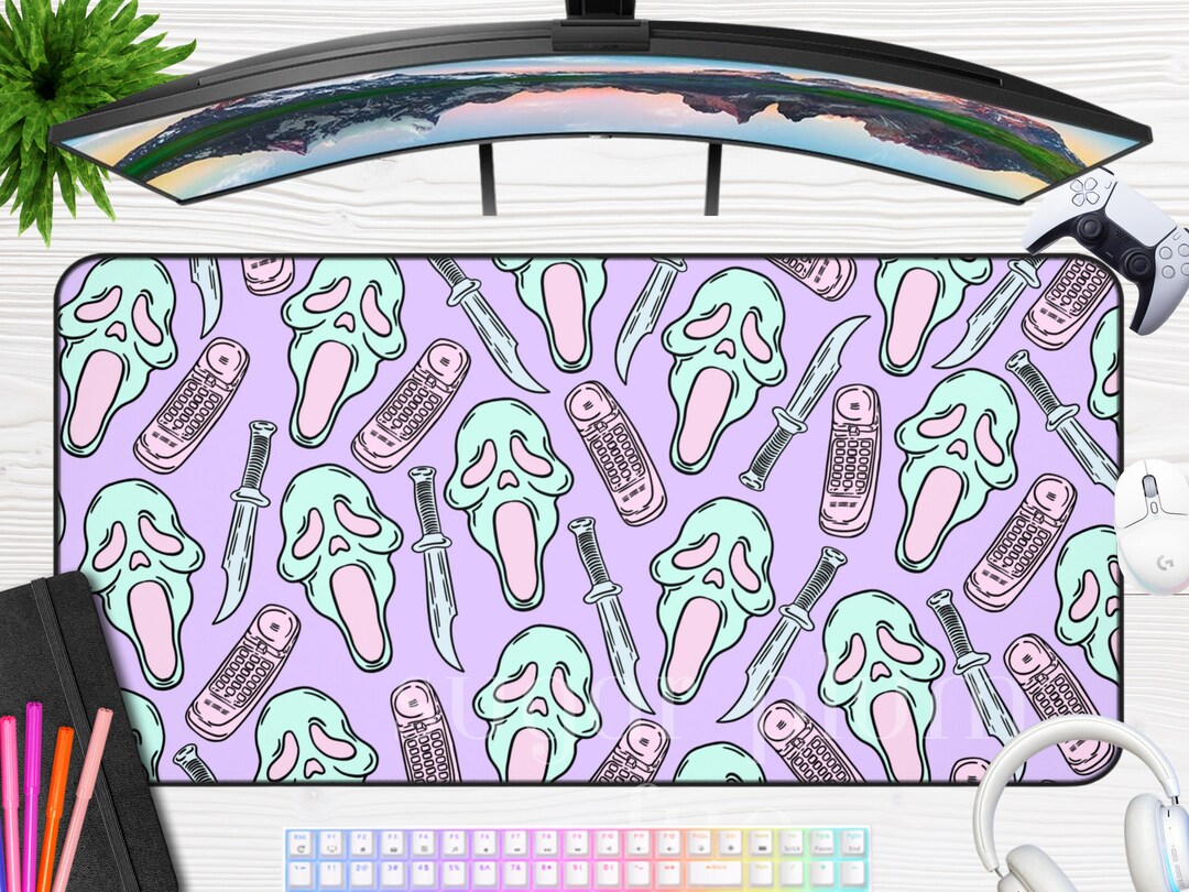 Cute Purple Ghostface Gaming Desk Mat Large Aesthetic Mouse Etsy