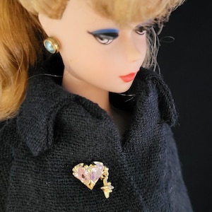 RHINESTONE Cubic Zirconia Heart Pin Brooch Dolls Barbie Silkstone ...