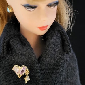 RHINESTONE Cubic Zirconia Heart Pin Brooch Dolls Barbie Silkstone ...