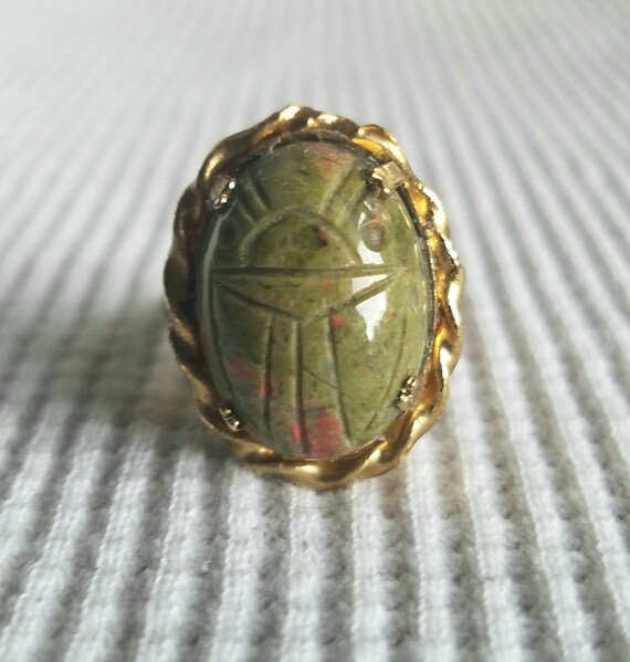 Genuine Stone EPIDOTE SCARAB RING Made W/ Vintage Jewelry | Etsy
