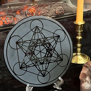 Large Black Obsidian Mirror With Black Metatron’s Cube | Altar Piece ...
