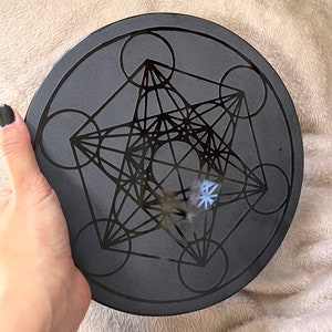 Large Black Obsidian Mirror With Black Metatrons Cube Altar Piece ...