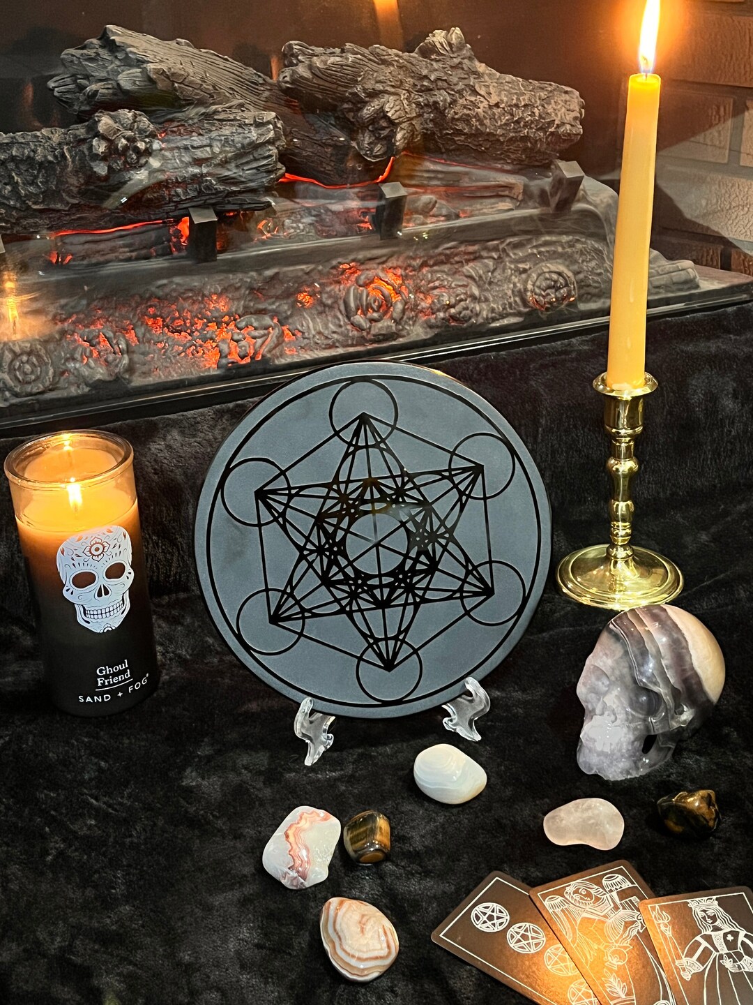 Large Black Obsidian Mirror With Black Metatron’s Cube | Altar Piece ...