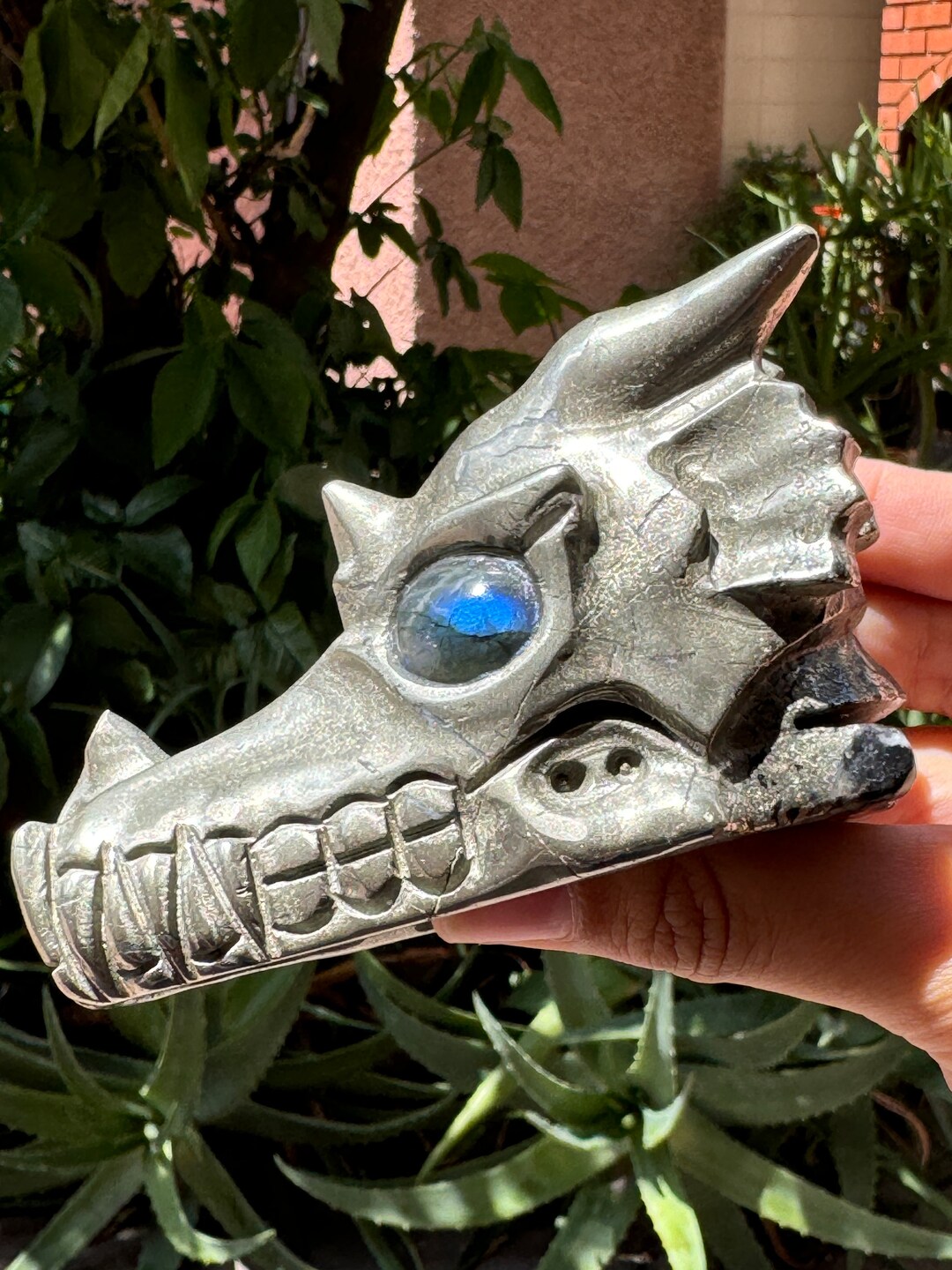 3.7" Pyrite Dragon With Labradorite Eyes, Dragon Head Skull, Large ...