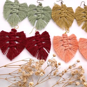 Macrame Feather Earring macrame Leaf Earrings Bohemian Tassel Earring Boho Macrame Jewelry - Etsy