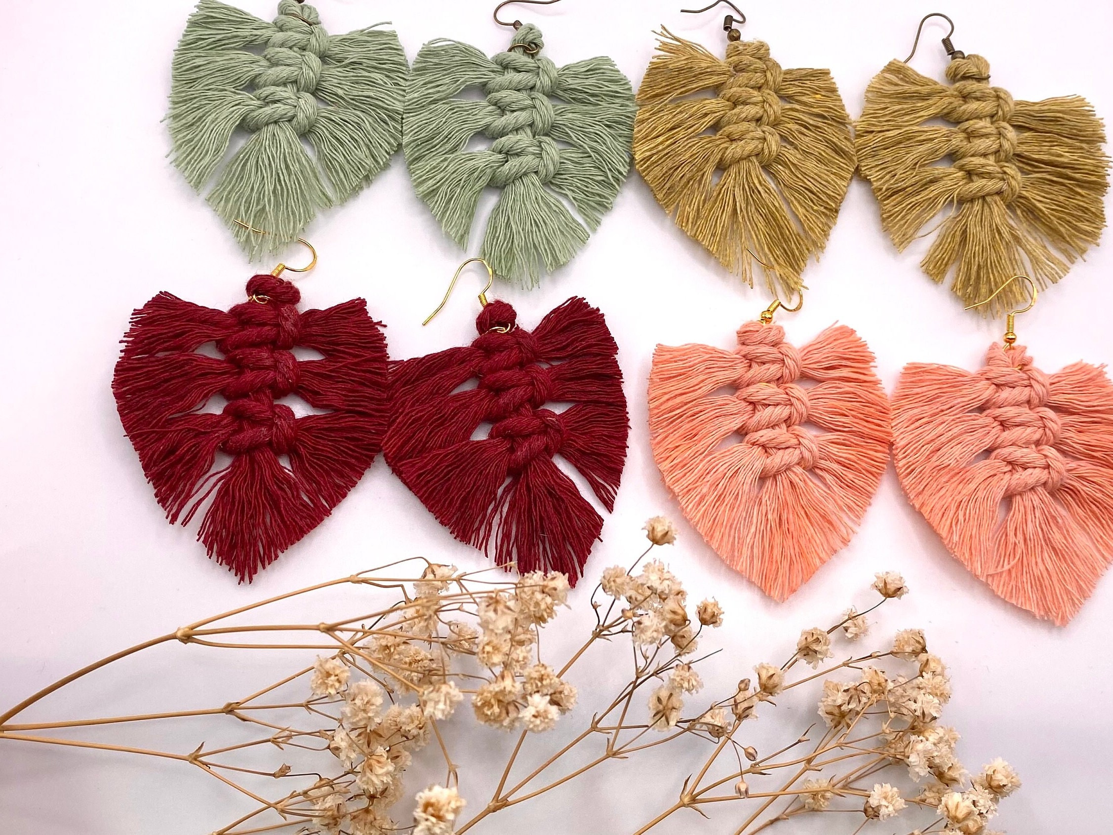 Macrame Feather Earring macrame Leaf Earrings Bohemian Tassel Earring Boho Macrame Jewelry - Etsy