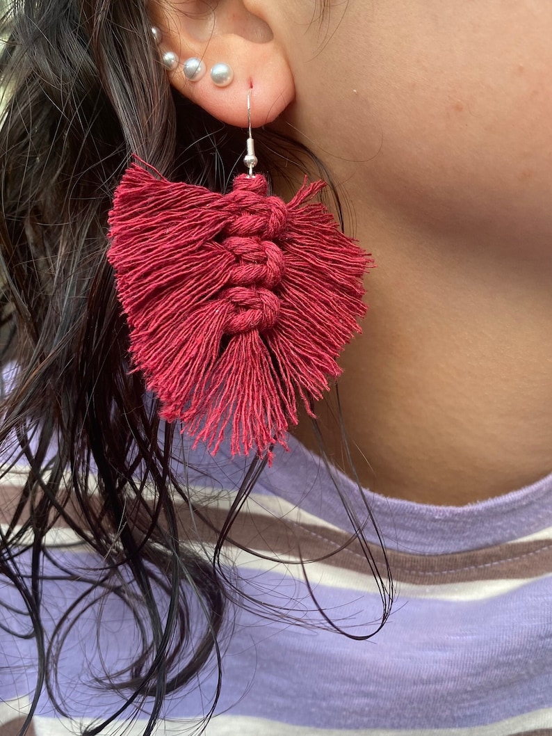 Macrame Feather Earring macrame Leaf Earrings Bohemian Tassel Earring Boho Macrame Jewelry - Etsy