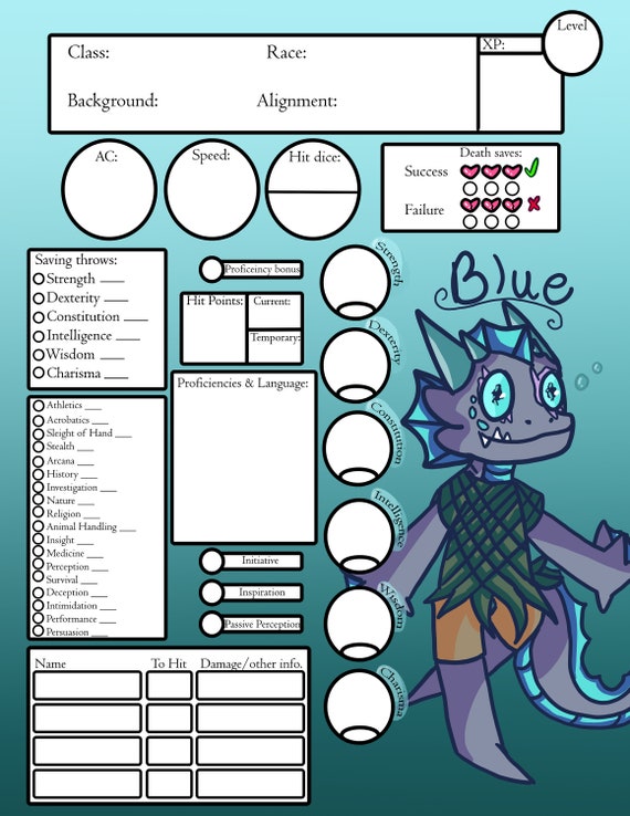 DND 5E Custom Printable Character Sheet READ DESCRIPTION | Etsy