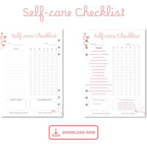 Printable 2-page Self-care Checklist | Daily Wellness Planner Habit ...