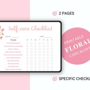 Printable 2-page Self-care Checklist | Daily Wellness Planner Habit ...