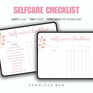 Printable 2-page Self-care Checklist | Daily Wellness Planner Habit ...
