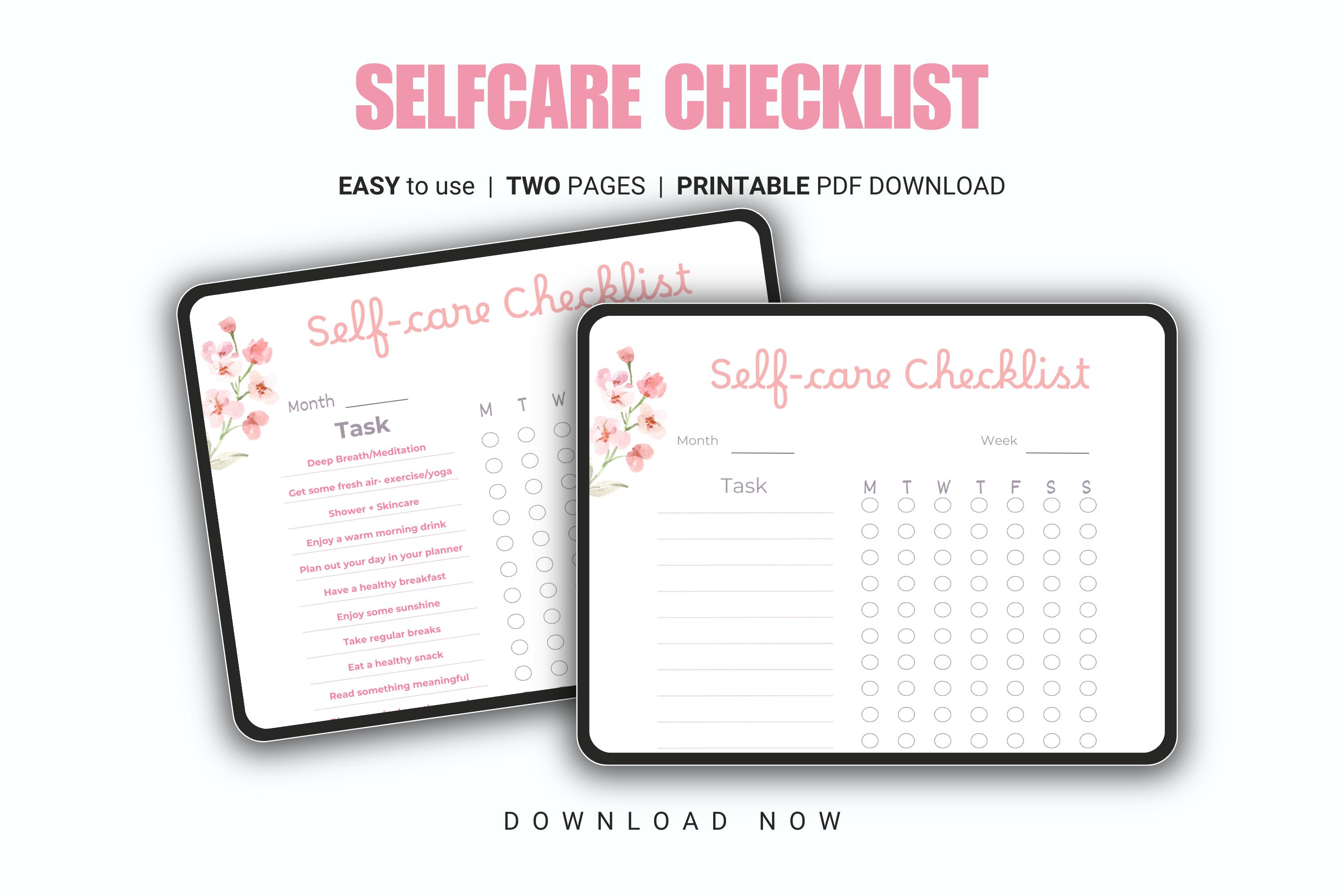 Printable 2-page Self-care Checklist | Daily Wellness Planner Habit ...