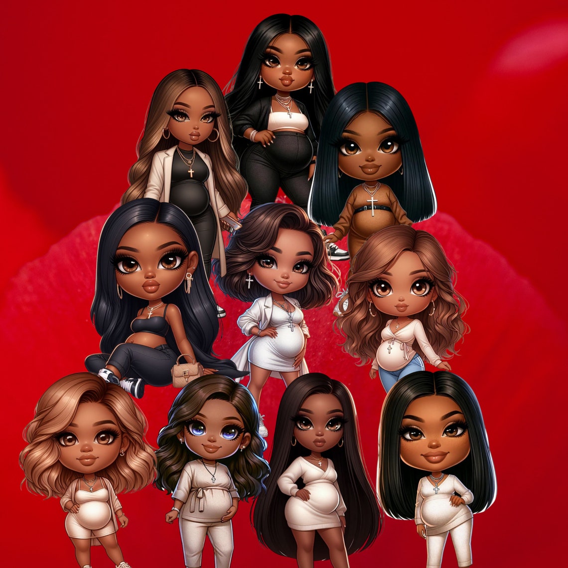 CHIBI PREGNANCY Stickers Set, Digital Planner Stickers, Cute Pregnancy ...