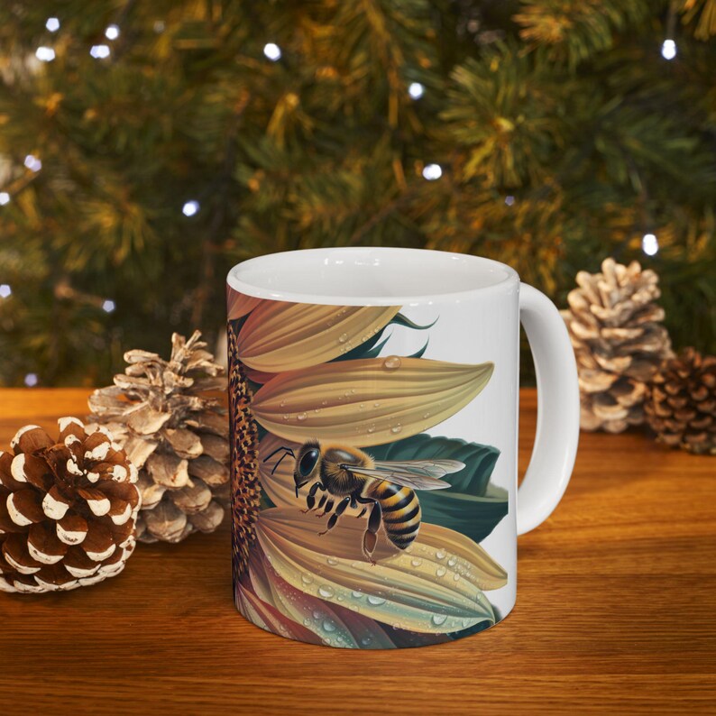 Bee Sunflower Mug, Honeybee Coffee Cup, Gardening Tea Mug, Floral Drinkware, Nature Lover Gift ...