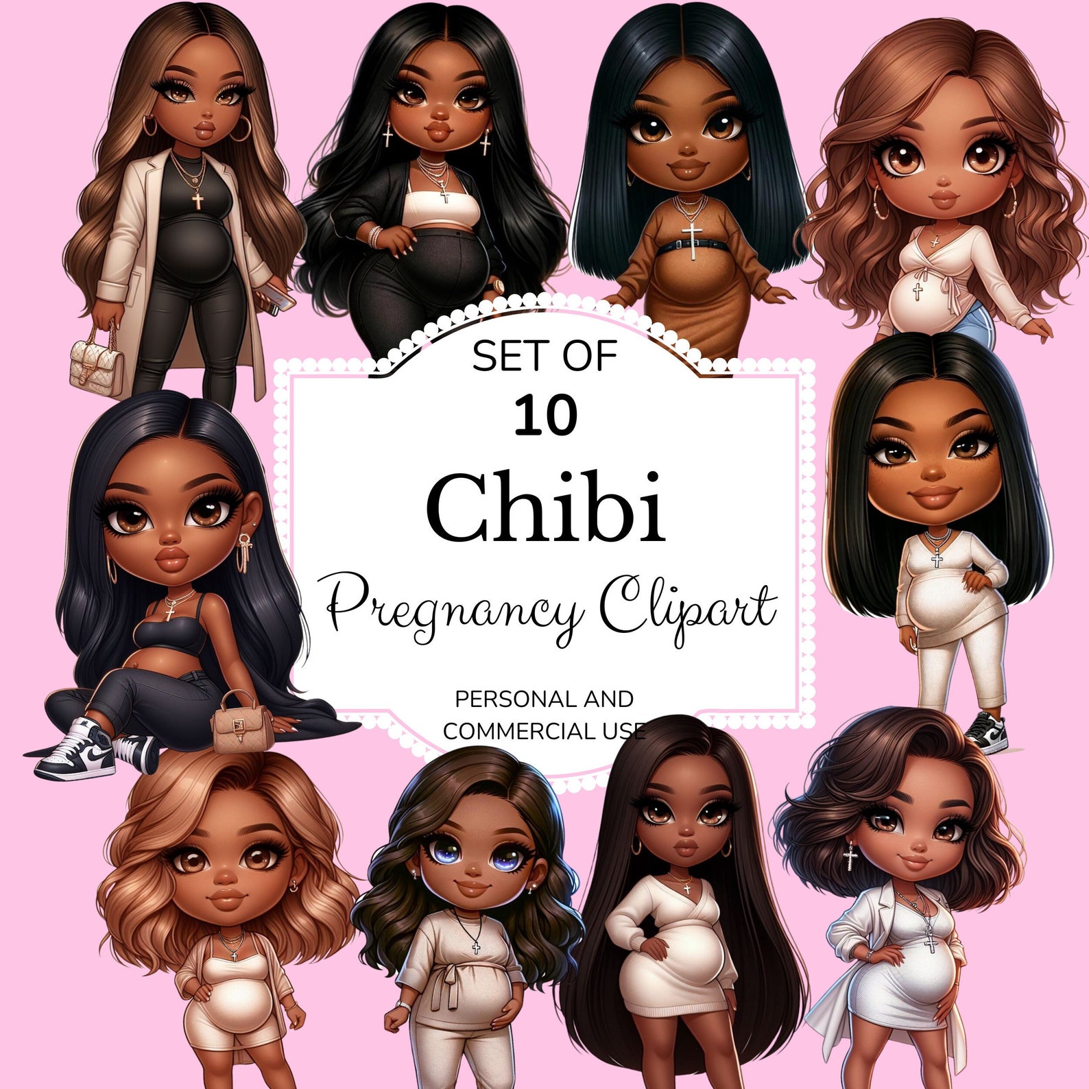 CHIBI PREGNANCY Stickers Set, Digital Planner Stickers, Cute Pregnancy ...