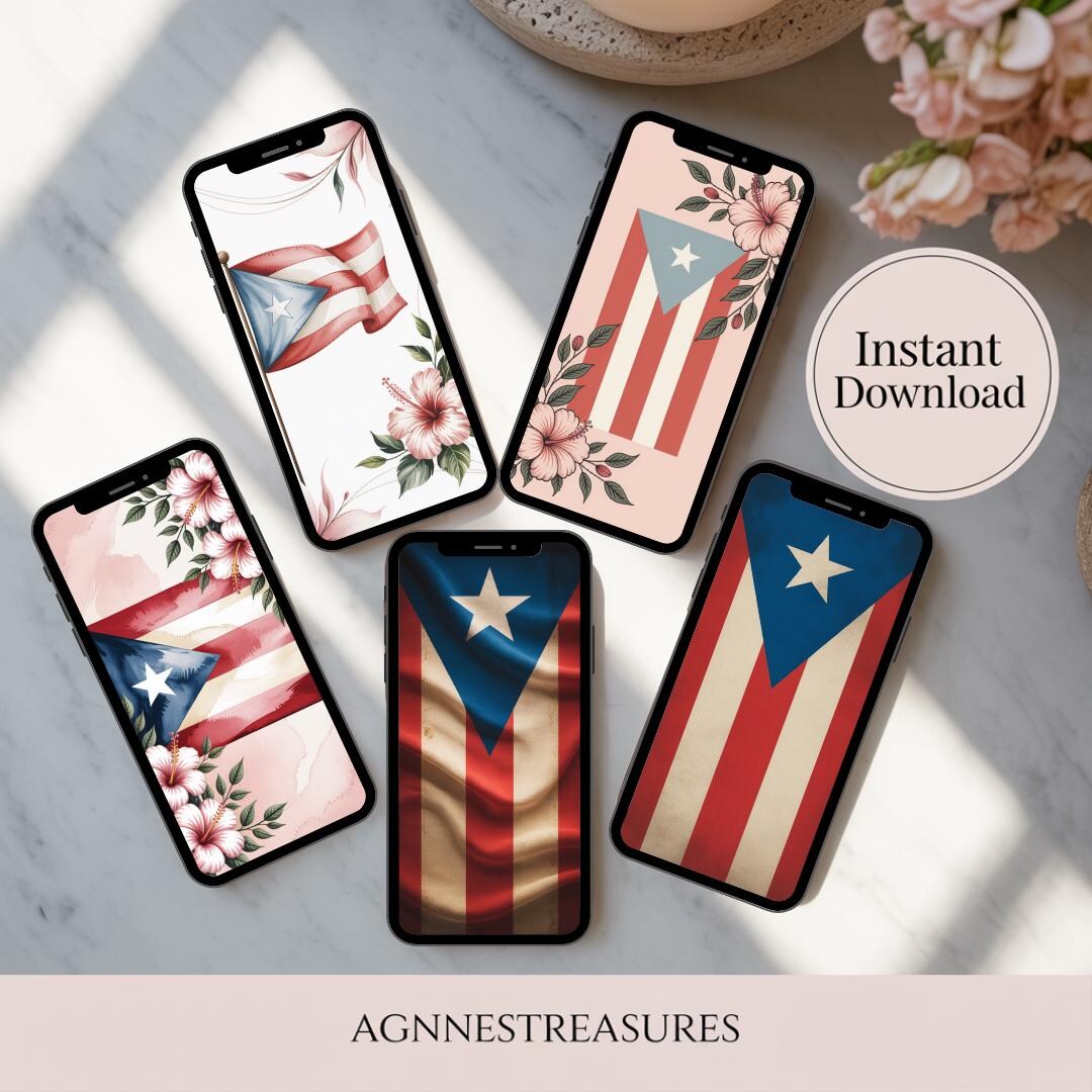 Puerto Rico Wallpaper Set | Floral Flag Background | Minimalist Phone Wallpaper | Neutral ...