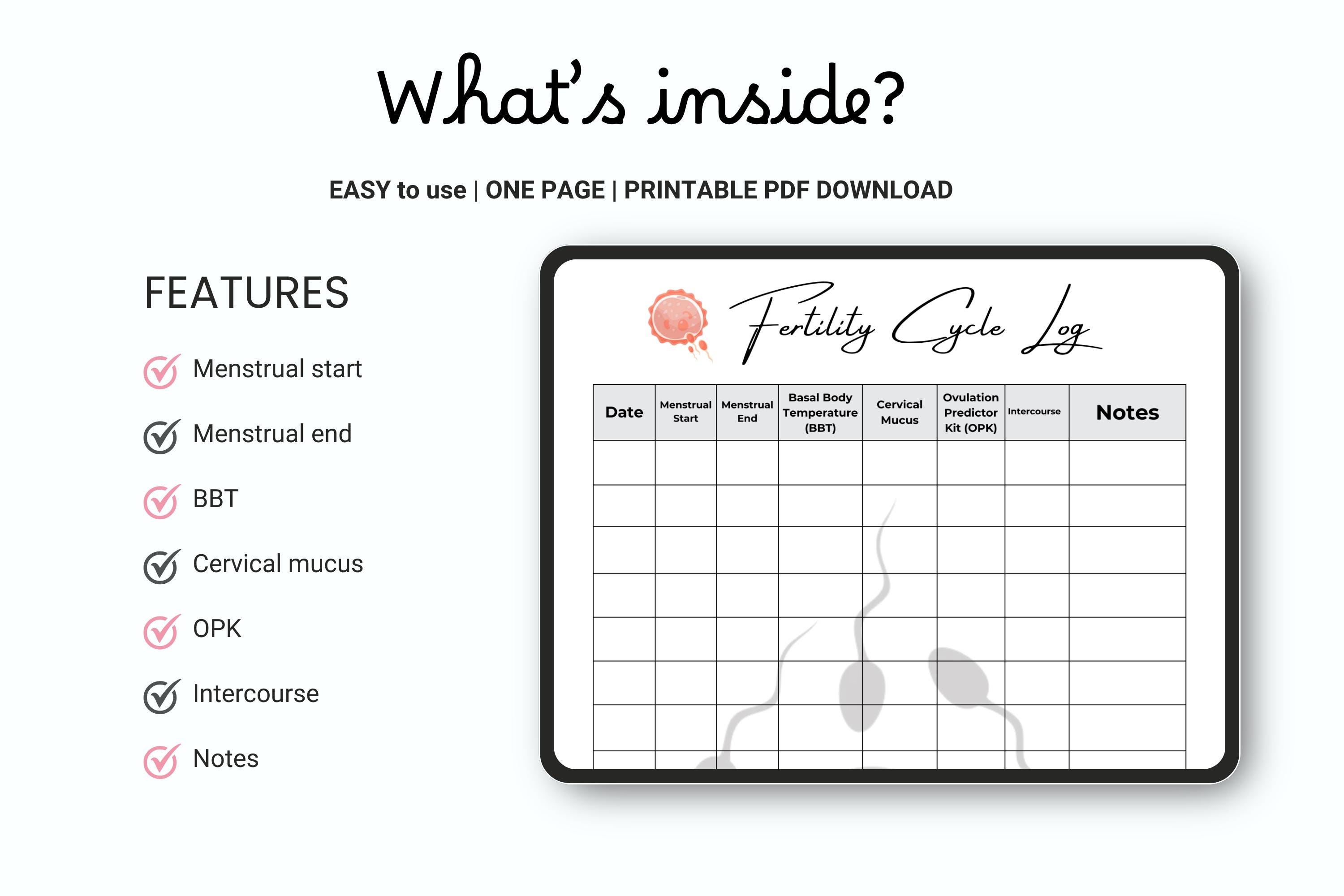 Comprehensive Fertility Cycle Log Planner | Ovulation Menstrual Tracker ...