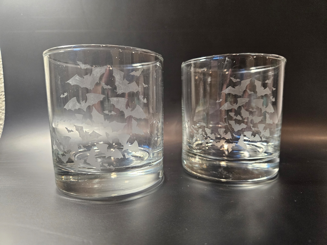 Etched Bat Whiskey Glasses, Halloween, Bats, Personalized Glasses ...
