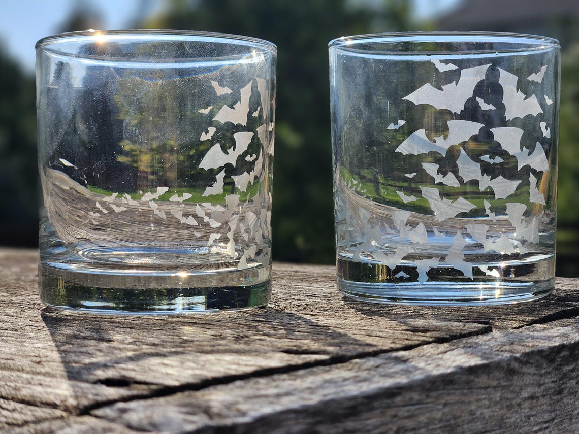 Etched Bat Whiskey Glasses, Halloween, Bats, Personalized Glasses ...