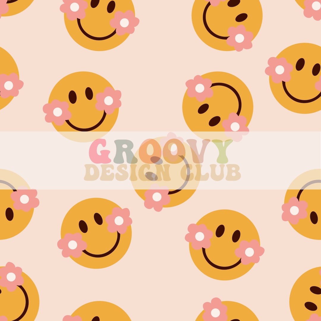 70's Seamless Repeat Pattern Smiley Face Retro Groovy Boho Floral ...
