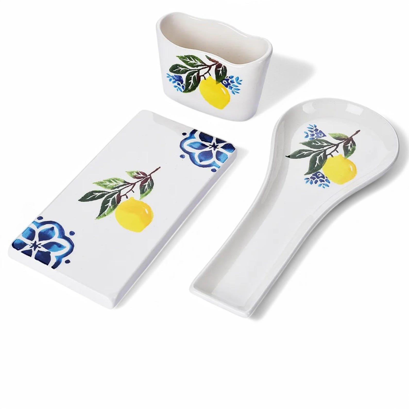 Handmade Ceramic Kitchen Set: Evil Eye Spoon Rest, Sponge Holder, Oil ...