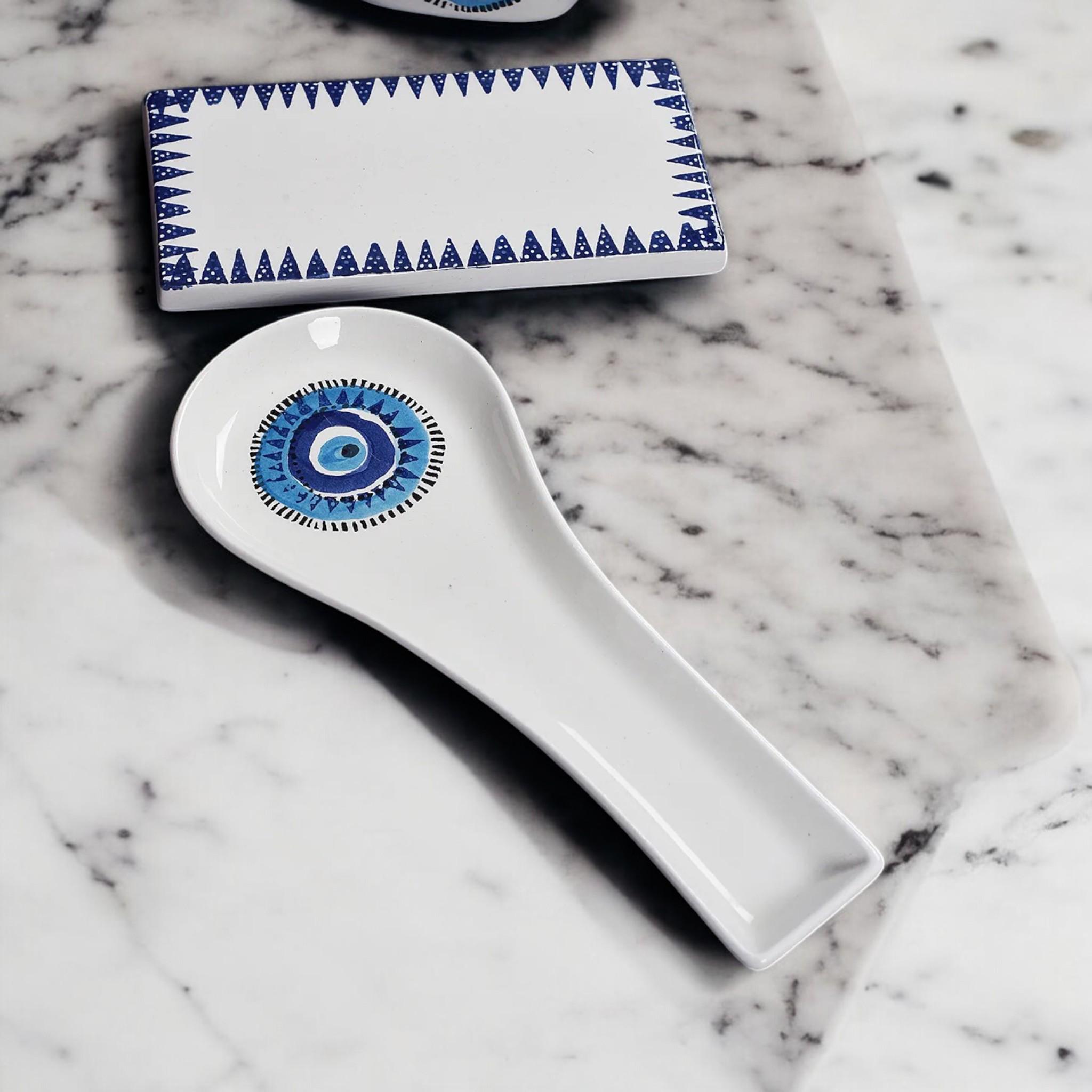 Handmade Ceramic Kitchen Set: Evil Eye Spoon Rest, Sponge Holder, Oil ...