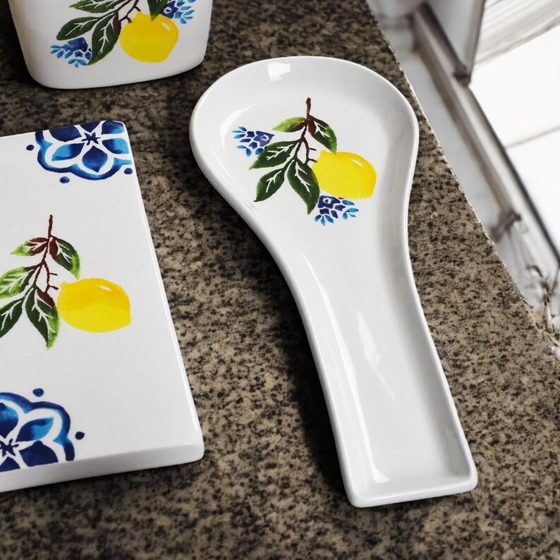 Handmade Ceramic Kitchen Set: Evil Eye Spoon Rest, Sponge Holder, Oil ...