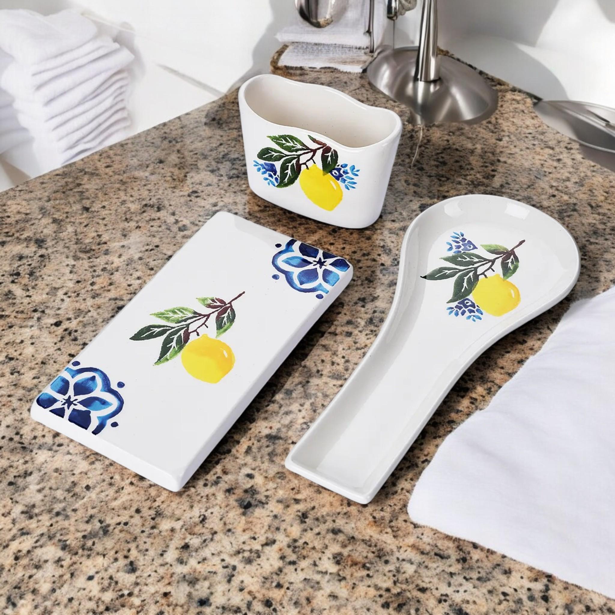 Handmade Ceramic Kitchen Set: Evil Eye Spoon Rest, Sponge Holder, Oil ...