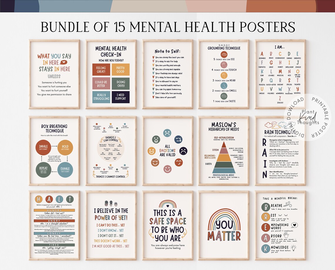 BUNDLE OF 15 Mental Health Posters: School Counselor Office - Etsy