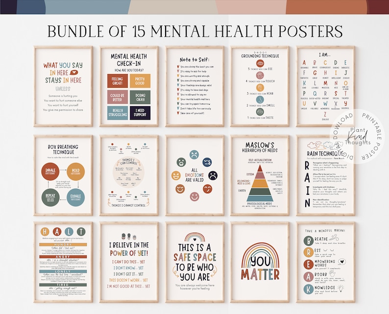 BUNDLE OF 15 Mental Health Posters: School Counselor Office Decor ...